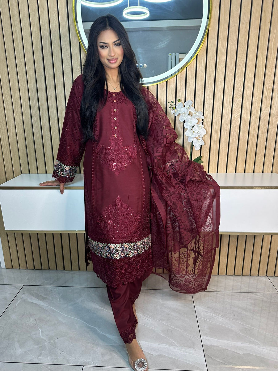 Naira 3pc Viscous Suit With Buttons U3-B6 – Zee Boutique