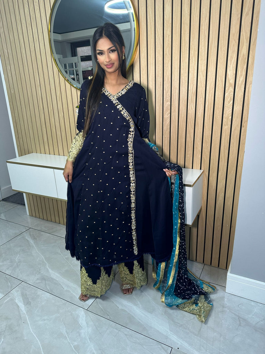 Angrakha 3pc Frock With Plazzo – Zee Boutique