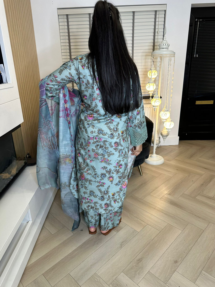 Maha Gul 3 Piece - Blue U4-A4 – Zee Boutique