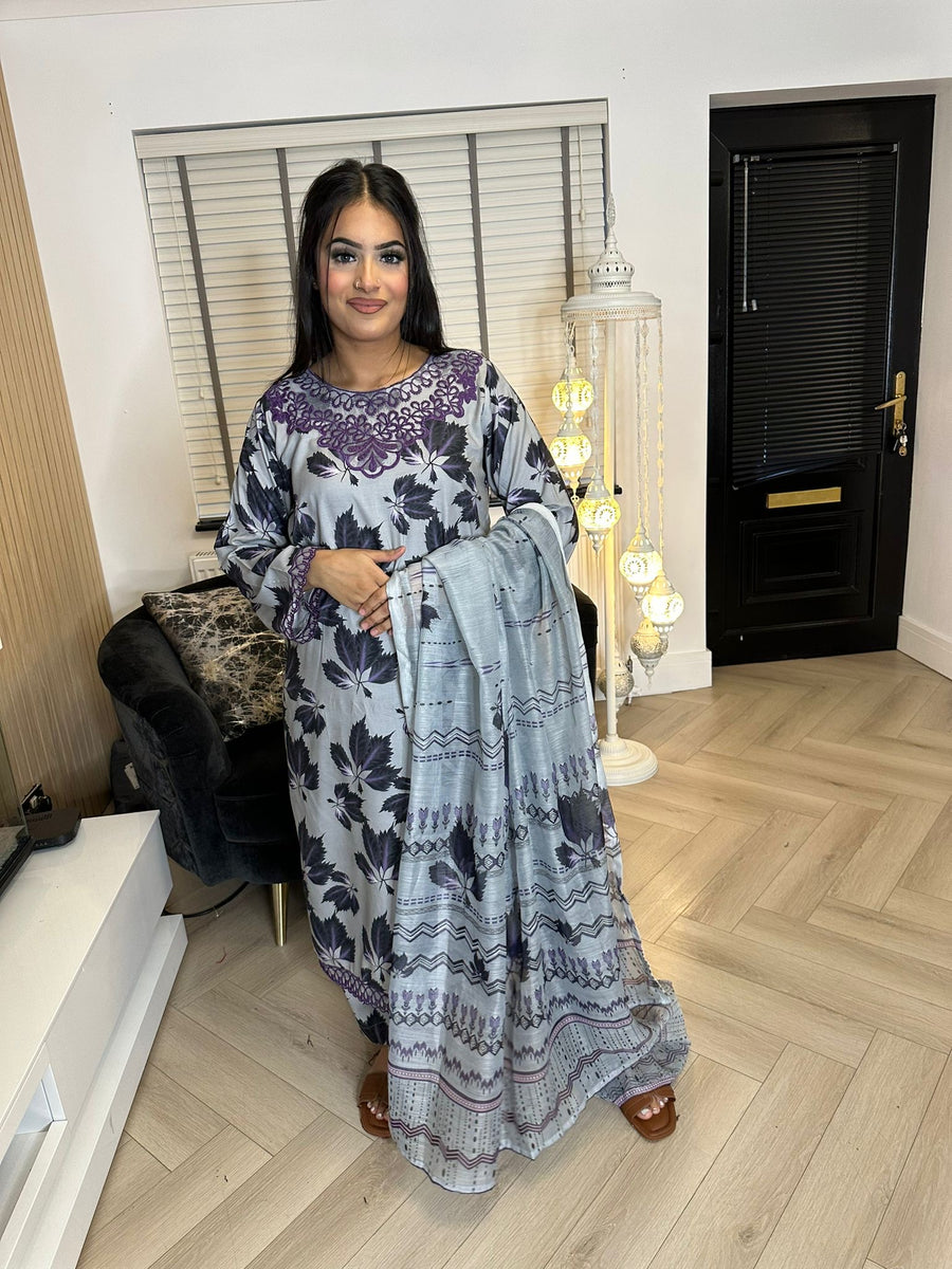 Maha Gul 3 Piece - Grey – Zee Boutique