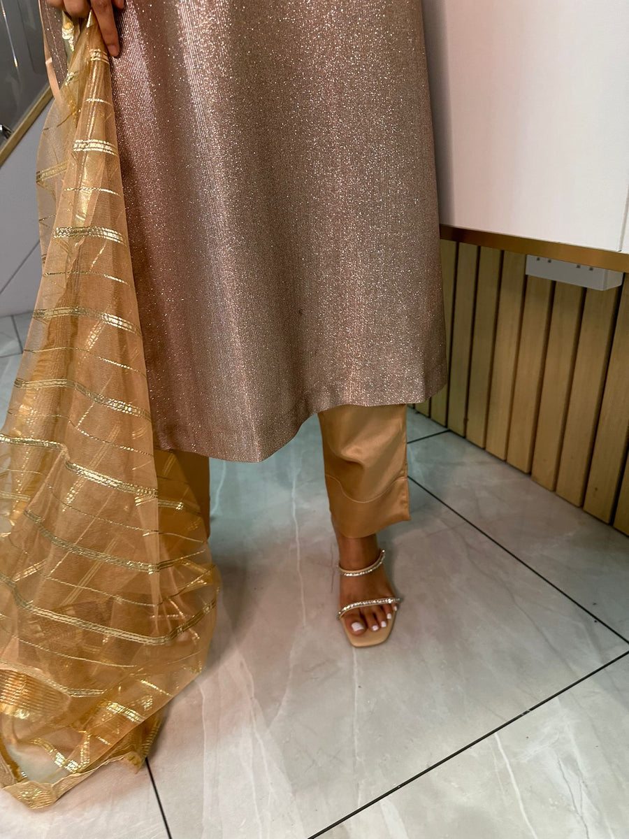 Kanwal Shimmer Suit - Brown – Zee Boutique
